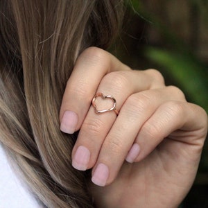 Open Heart Ring, Gold Open Heart Ring, Hammered Heart Shape Ring ...