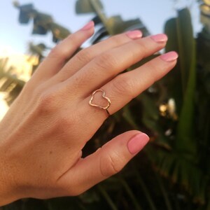 Open Heart Ring, Gold Open Heart Ring, Hammered Heart Shape Ring ...