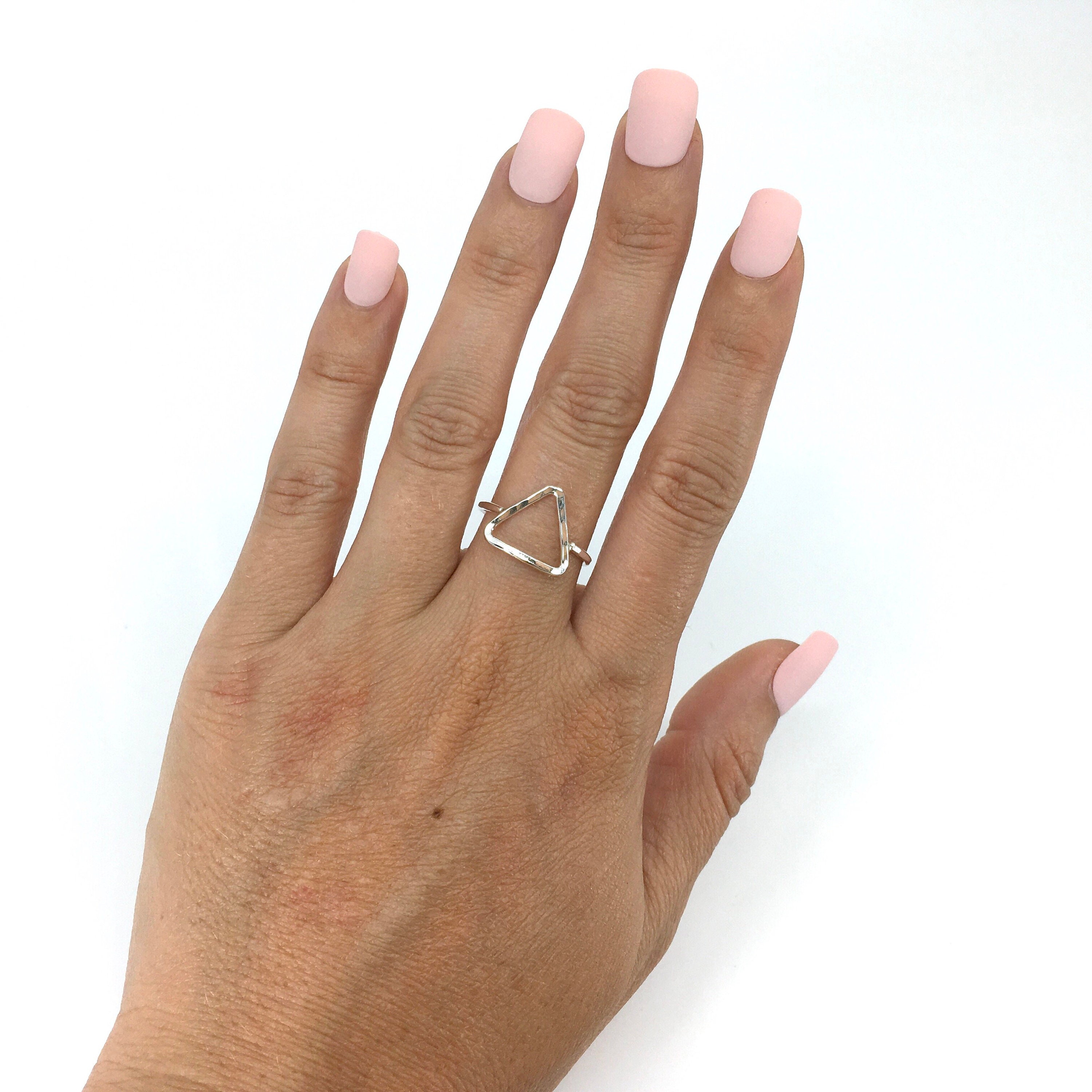 Triangle Ring Gold Hammered Triangle Ring Silver Triangle | Etsy