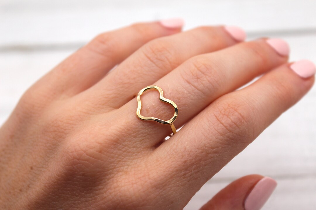 Solid 14K Gold Heart Ring, 14K Gold Hammered Heart Ring, 14 Karat Gold ...