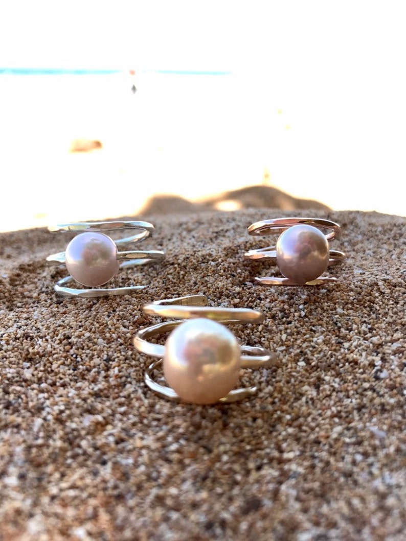 Edison Pearl Spiral Ring Pink Pearl Ring Edison Pearl Ring | Etsy