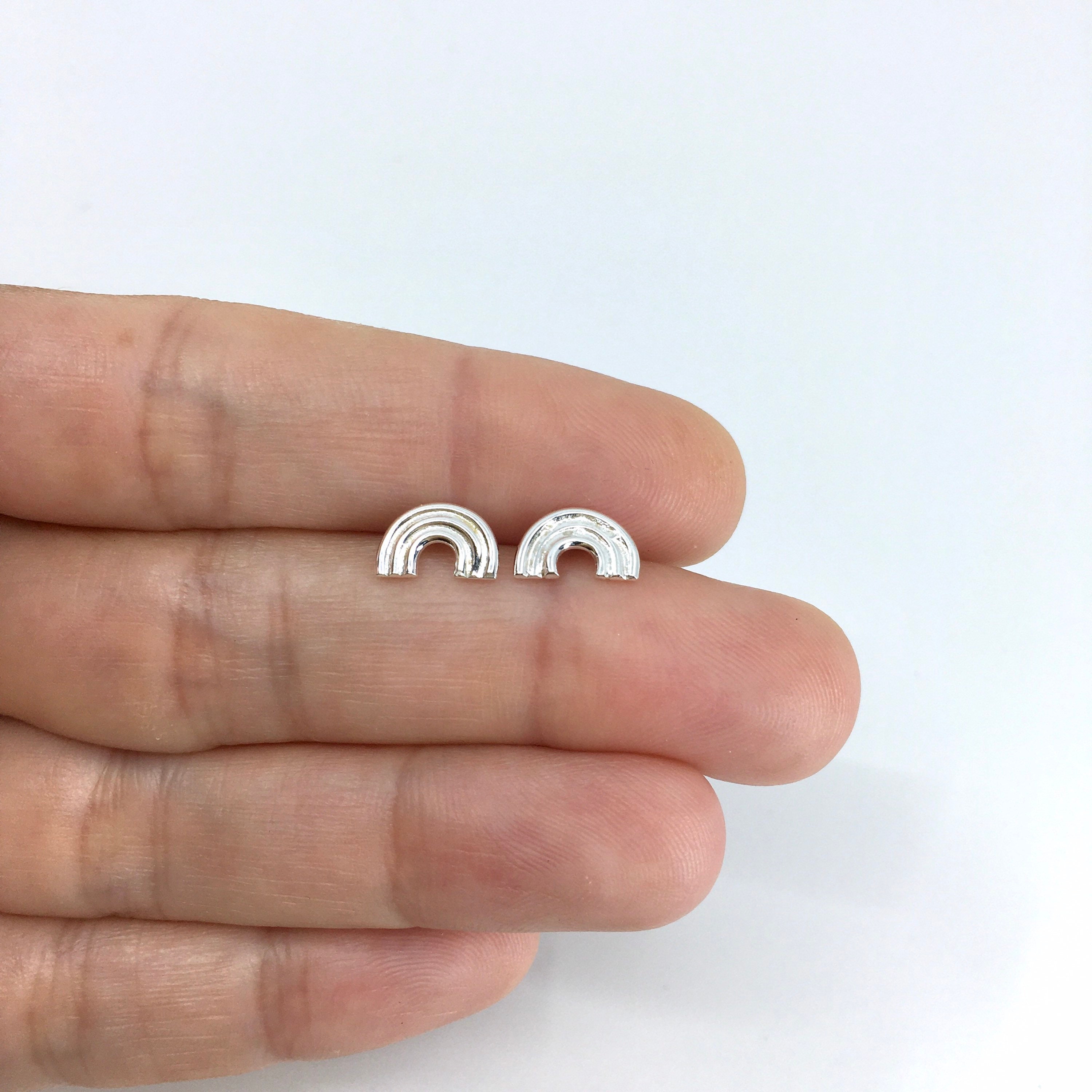 Rainbow Stud Earrings, Silver Rainbow Studs, Minimalist Rainbow ...