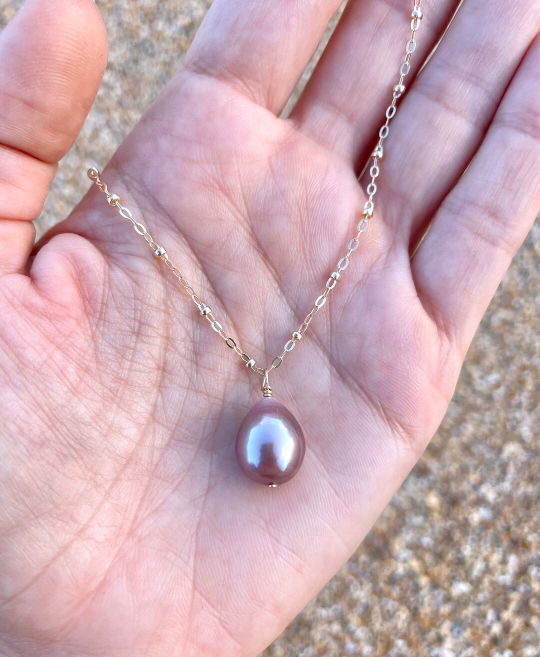 14K Gold Edison Drop Pearl 16 Necklace, Solid Gold Edison Pearl ...