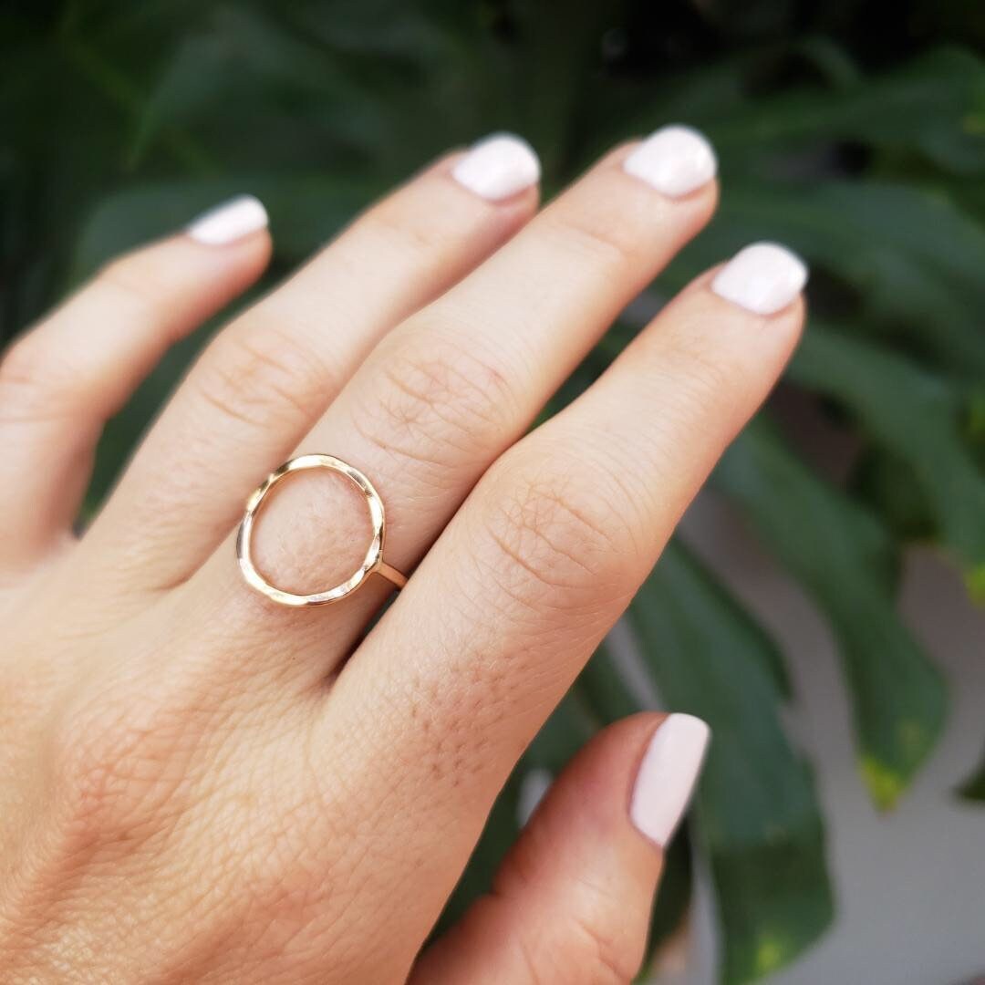 14K Gold Circle Karma Ring, 14K Solid Gold Open Circle Ring, Gold ...