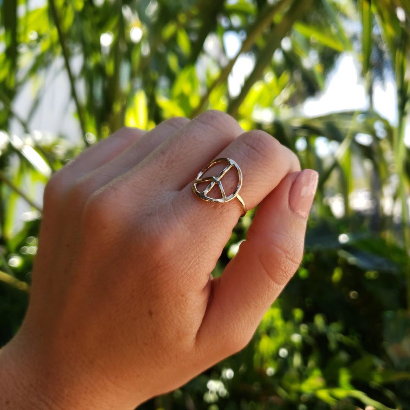 Peace Sign Ring Gold Peace Sign Ring Hammered Sterling - Etsy