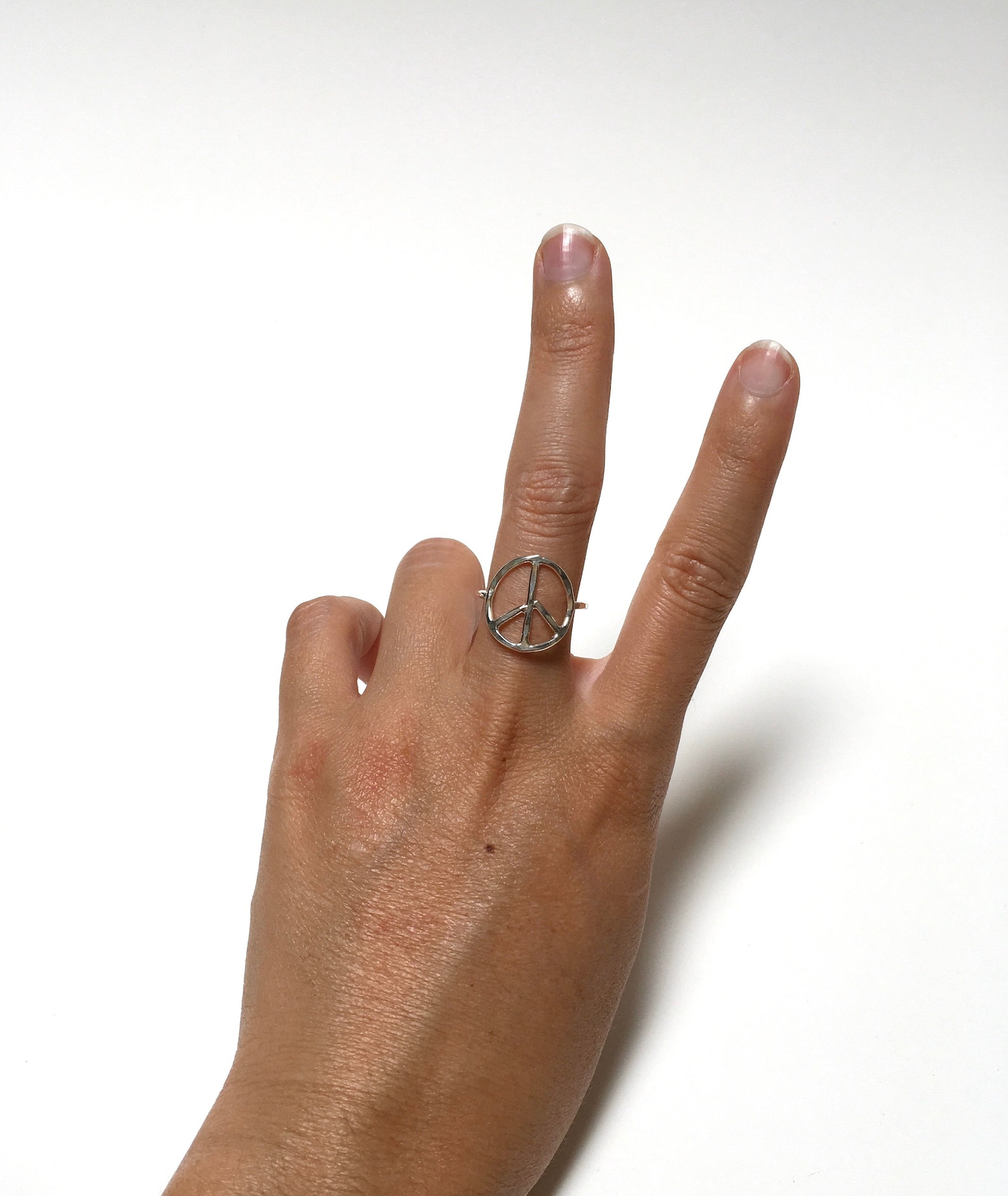 Peace Sign Ring Gold Peace Sign Ring Hammered Sterling - Etsy
