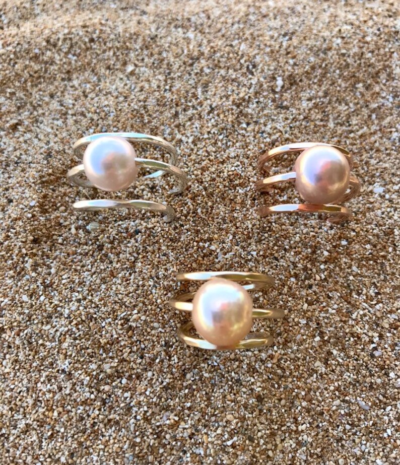 Edison Pearl Spiral Ring Pink Pearl Ring Edison Pearl Ring | Etsy