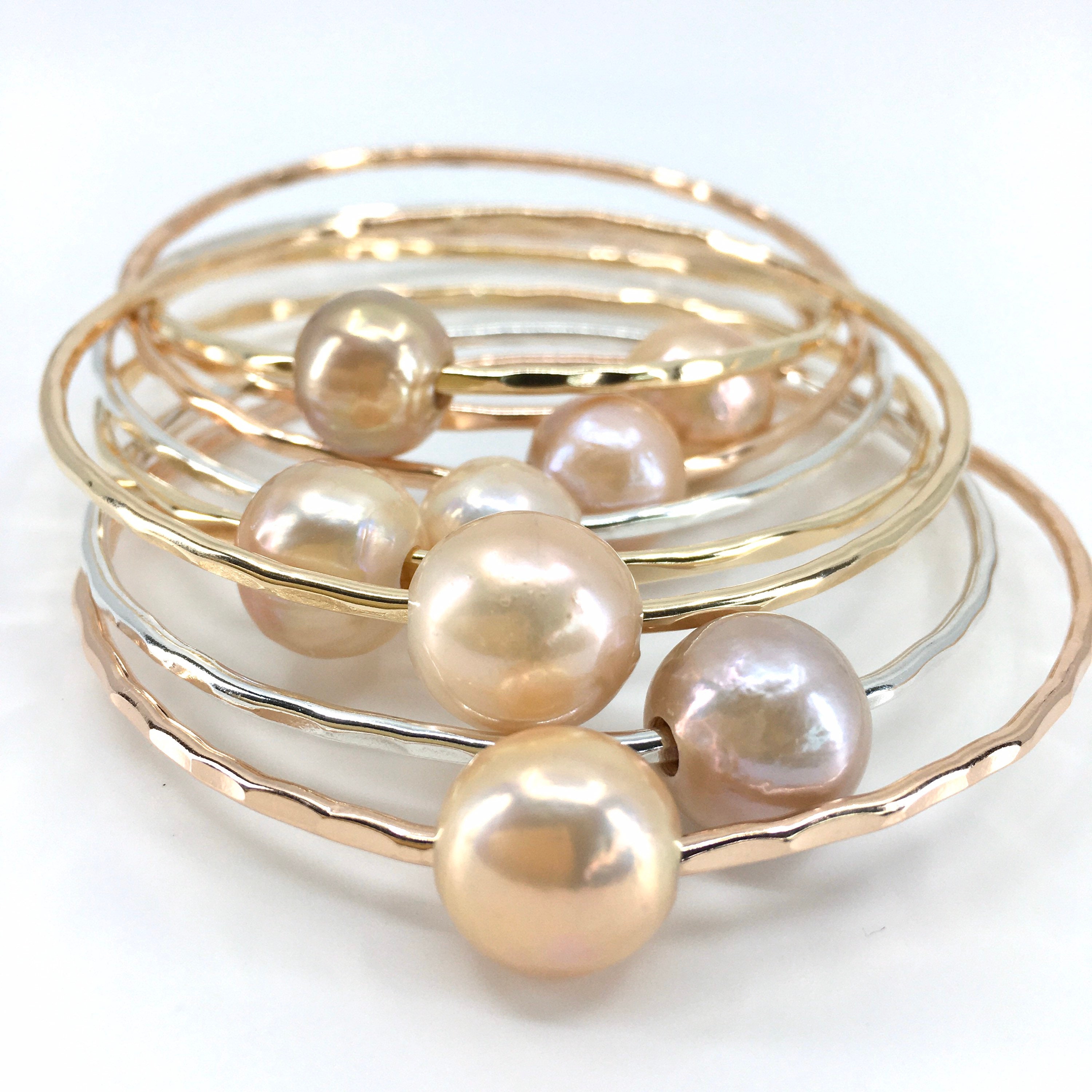 Hammered Pink Edison Pearl Bangle - Etsy
