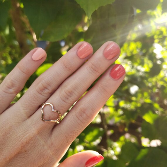 Open Heart Ring Gold Open Heart Ring Hammered Heart Shape | Etsy