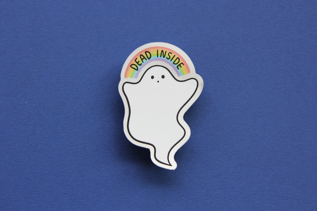 Dead Inside Metallic Rainbow Ghost Sticker - Funny • Laptop Sticker ...