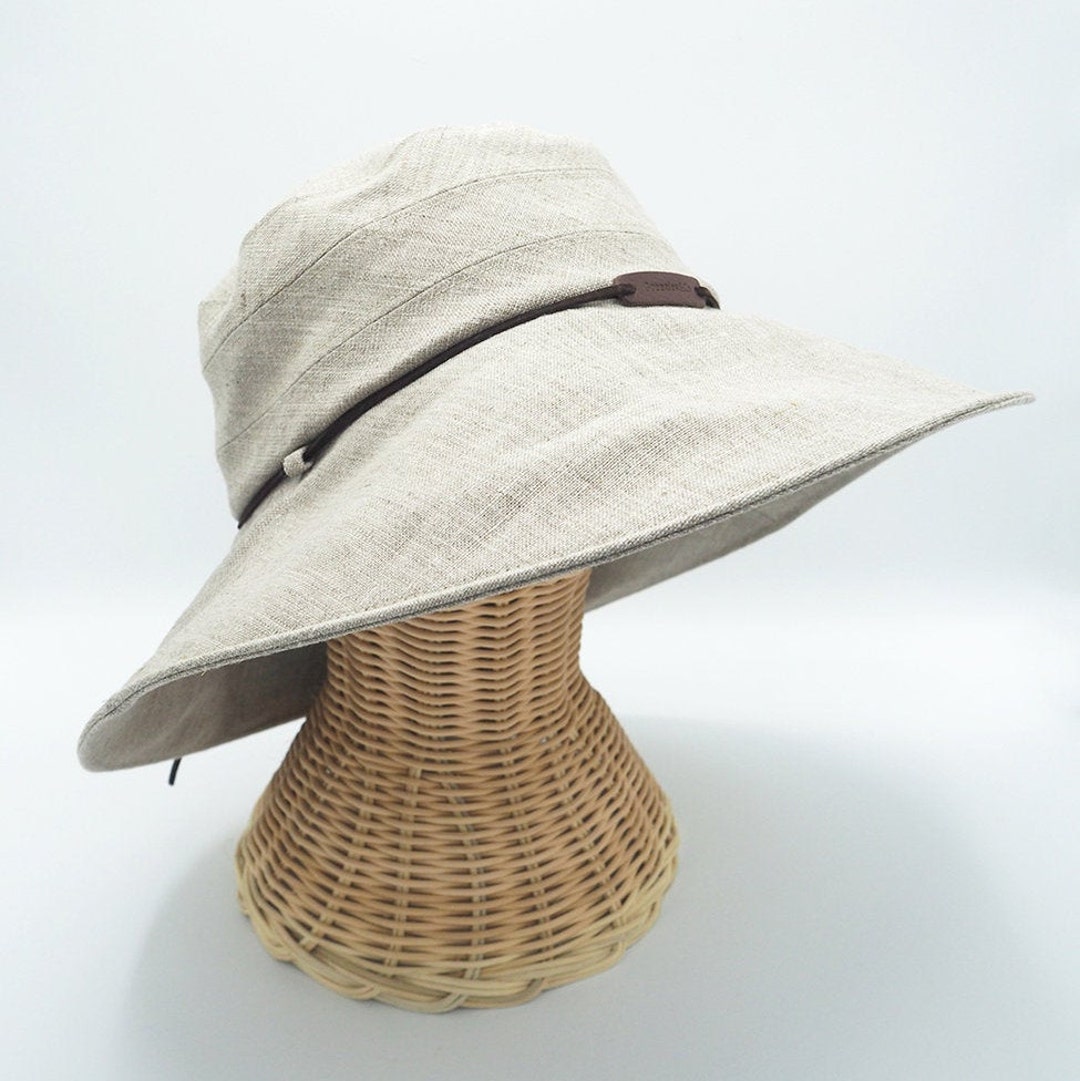 Oatmeal Linen Sun Hat: Wide Brim Boho Beach Hat - Etsy
