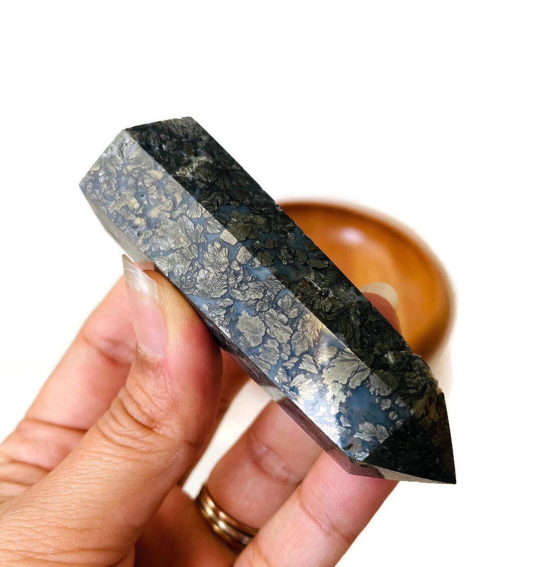 Silver Pyrite Crystal Tower, Pyrite With Blue Agate Gemstone Tower RARE ...