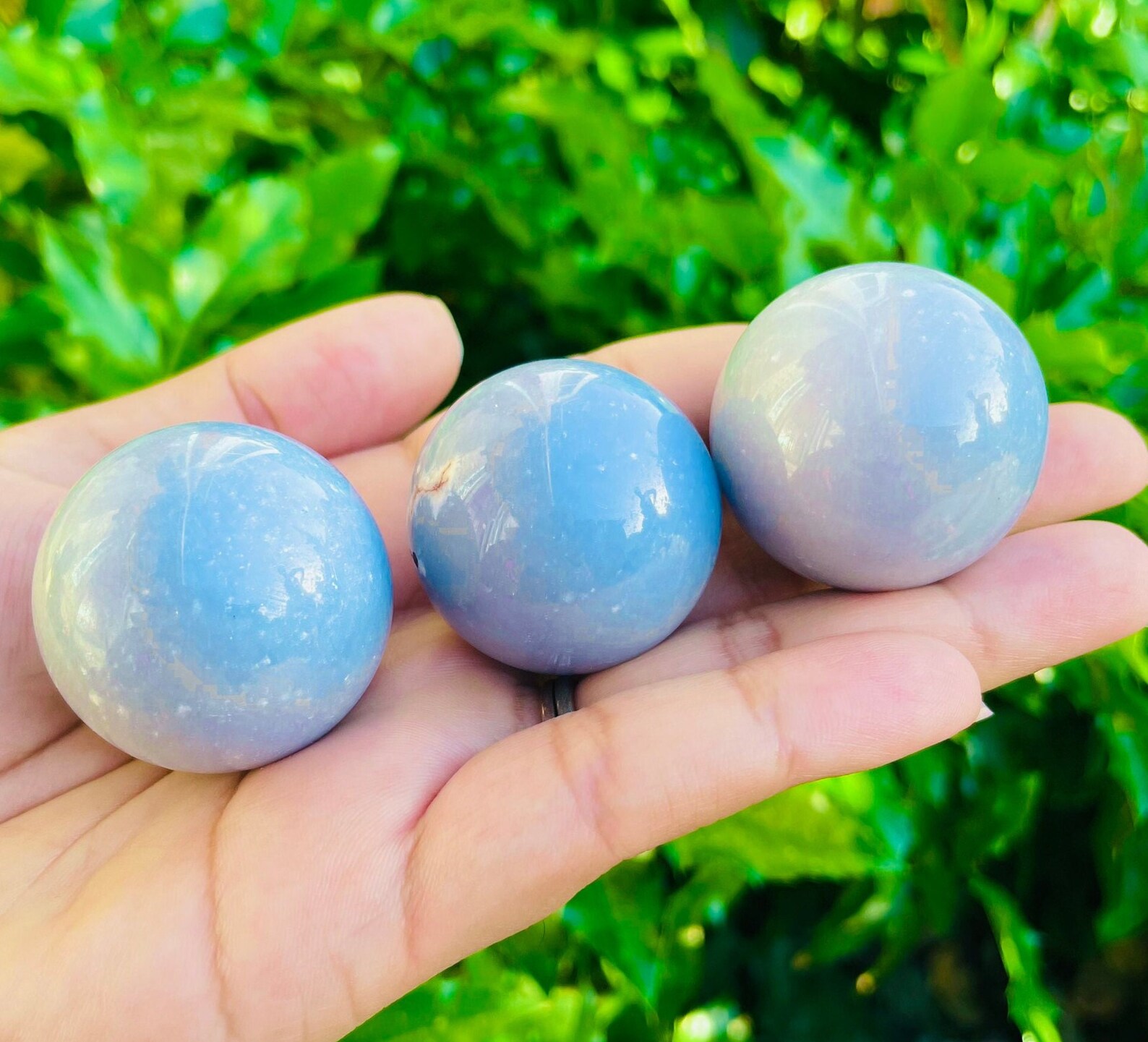 Angelite Crystal Sphere 1 Tumbled Angelite Stone Crystal Ball, Light ...