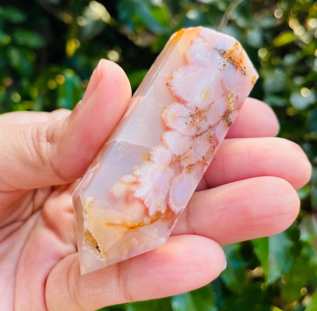 Carnelian Flower Agate Crystal Point: Cream, Pink & Brown (71.5 Grams ...