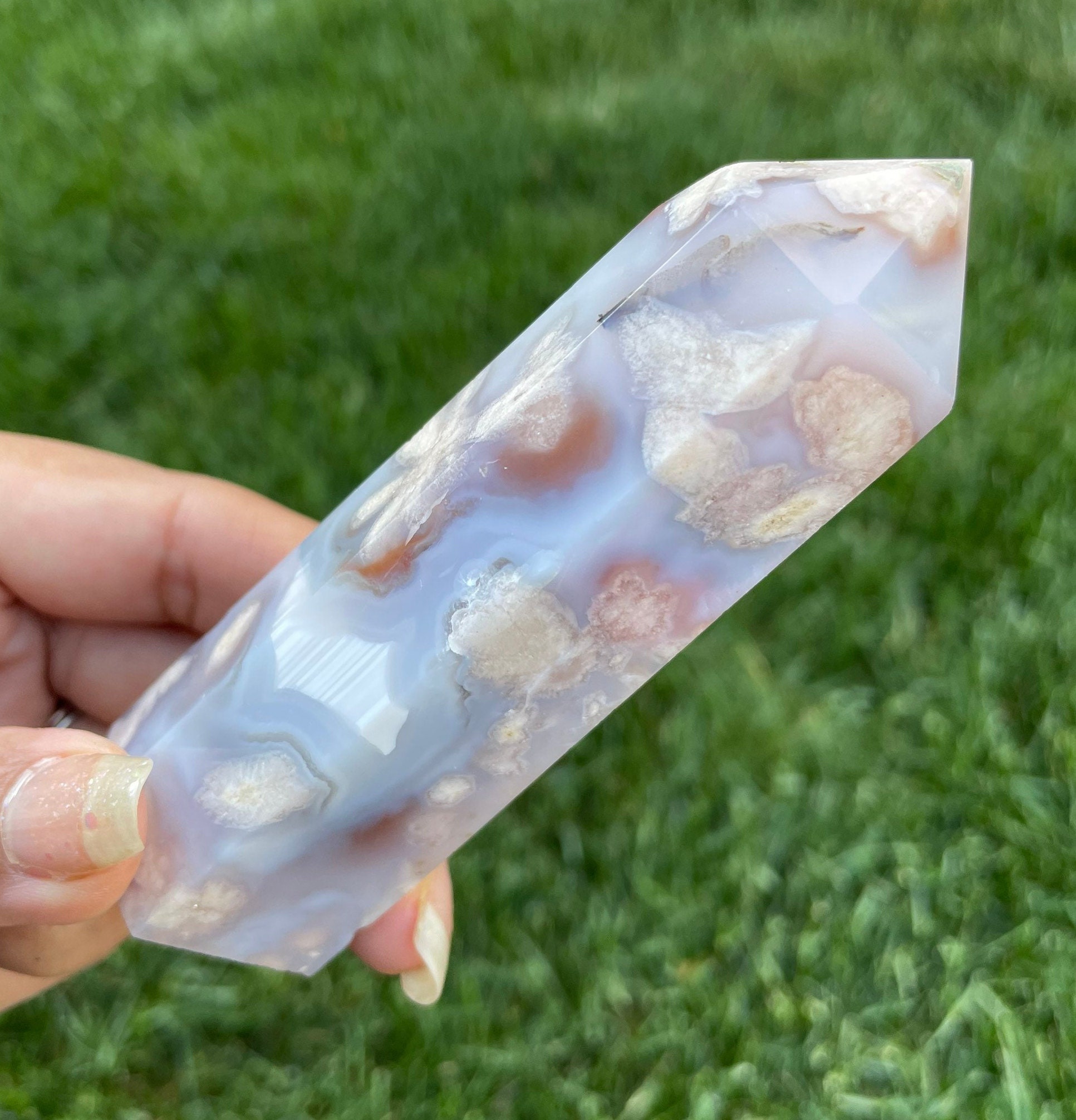 Flower Agate Point 45 Purple Blue Flower Agate Crystal - Etsy