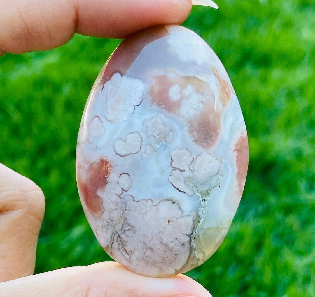 Green Flower Agate Palm Stone, Pastel Cherry Blossom Agate Polished ...