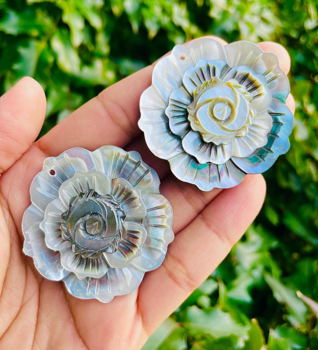 Big Abalone Shell Rose Flower (1) Carved Pearl Rose Flower, Black White ...