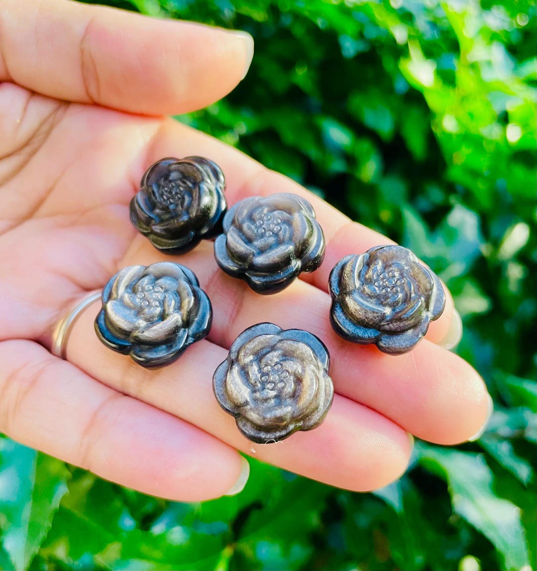 Obsidian Rose (1) Natural Silver Sheen Obsidian Flower Crystal Carving ...