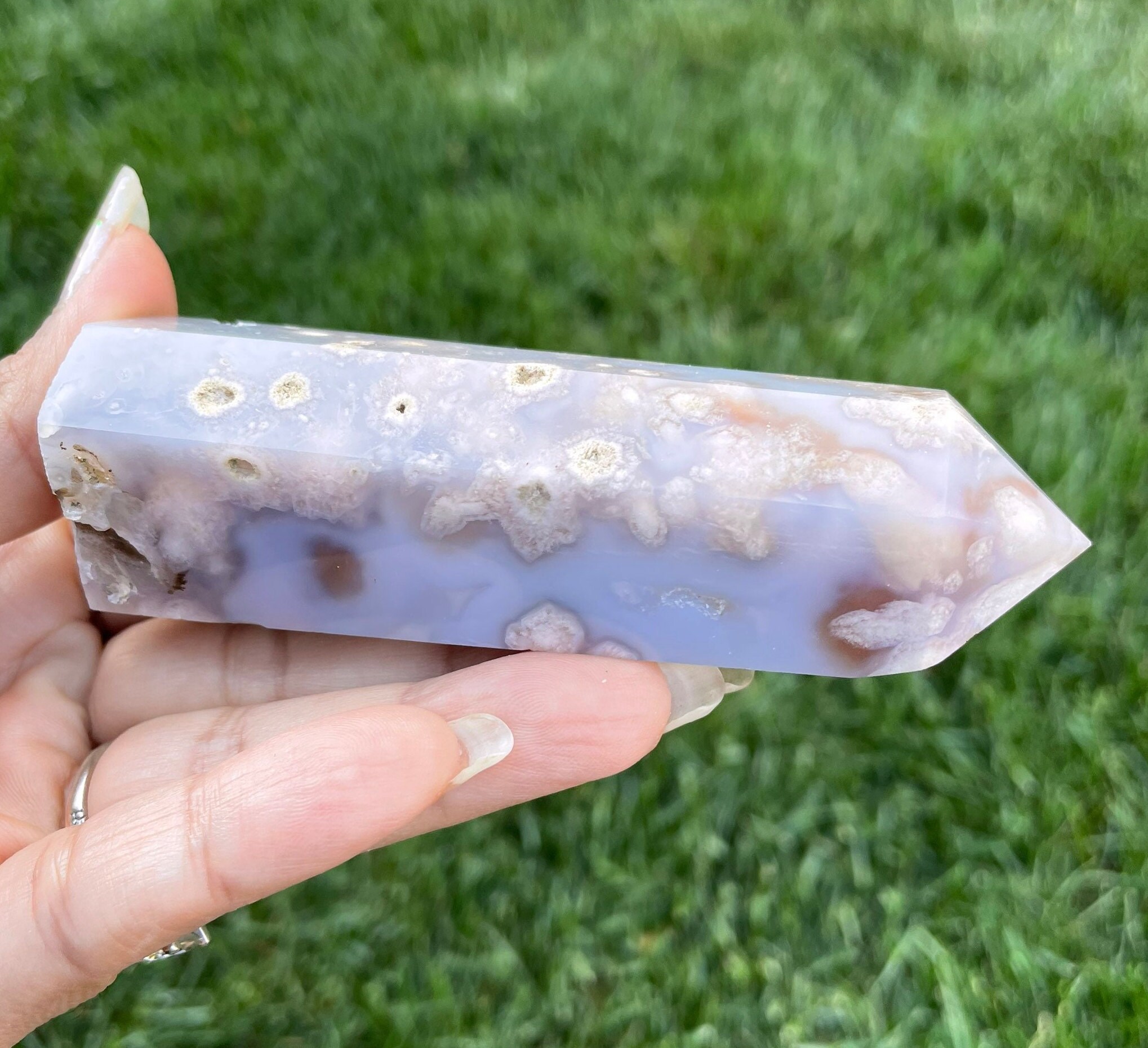 Flower Agate Point 45 Purple Blue Flower Agate Crystal - Etsy