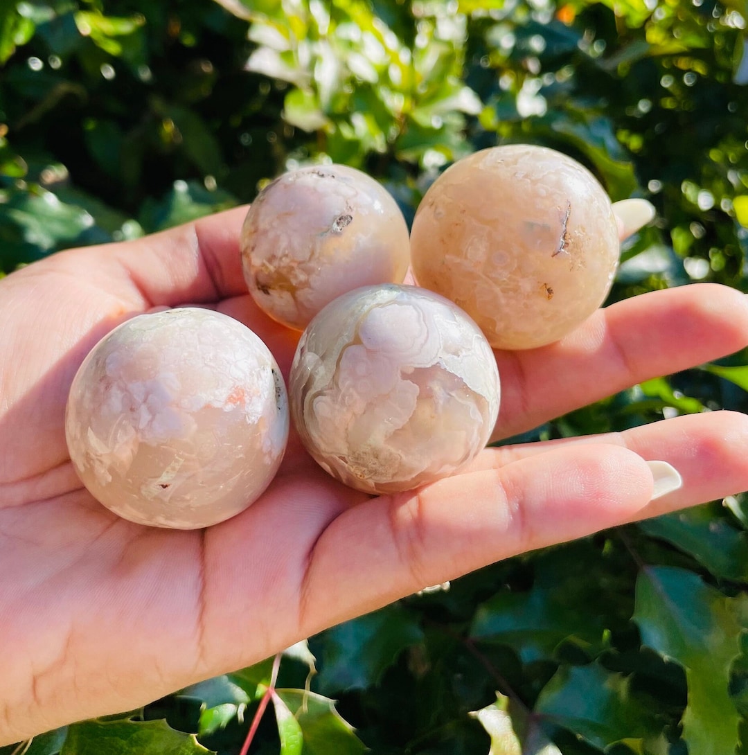 Flower Agate Sphere Lot (275G) Brown Pink Flower Agate Crystal Ball ...