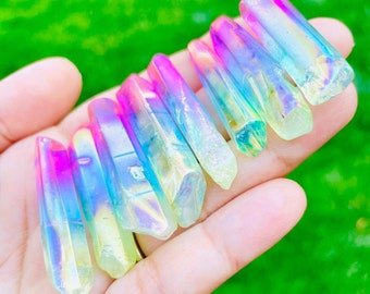 Full Strand Rainbow Blue Aura Quartz Crystal Quartz - Etsy