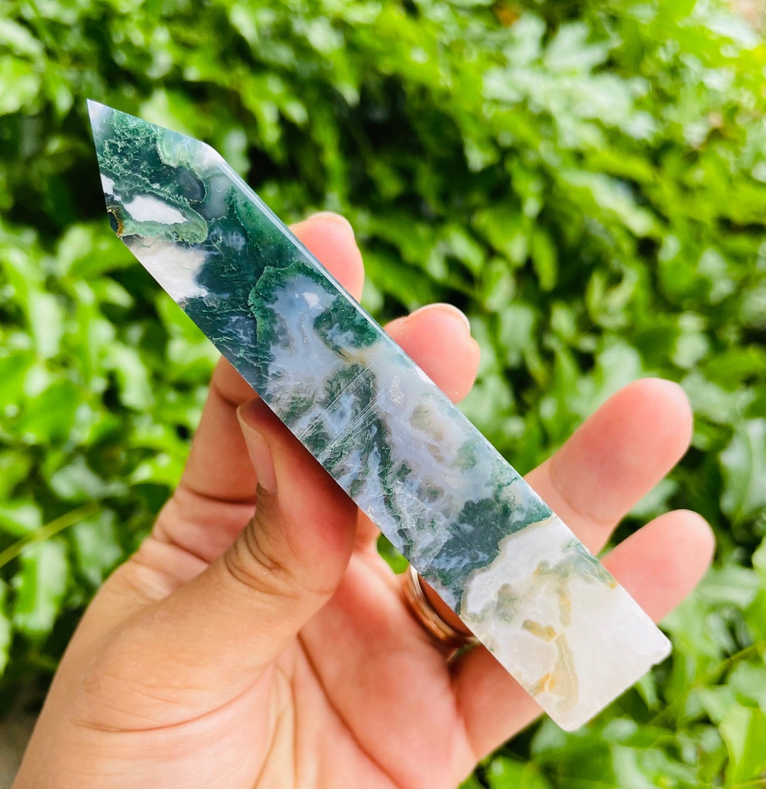 Moss Agate Tower (136.8G) Moss Agate Crystal , Small Moss Agate Point ...