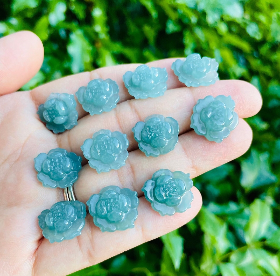 Blue Water Jade Crystal Lotus Flower (1) Mini Blue Green Jade Flower ...