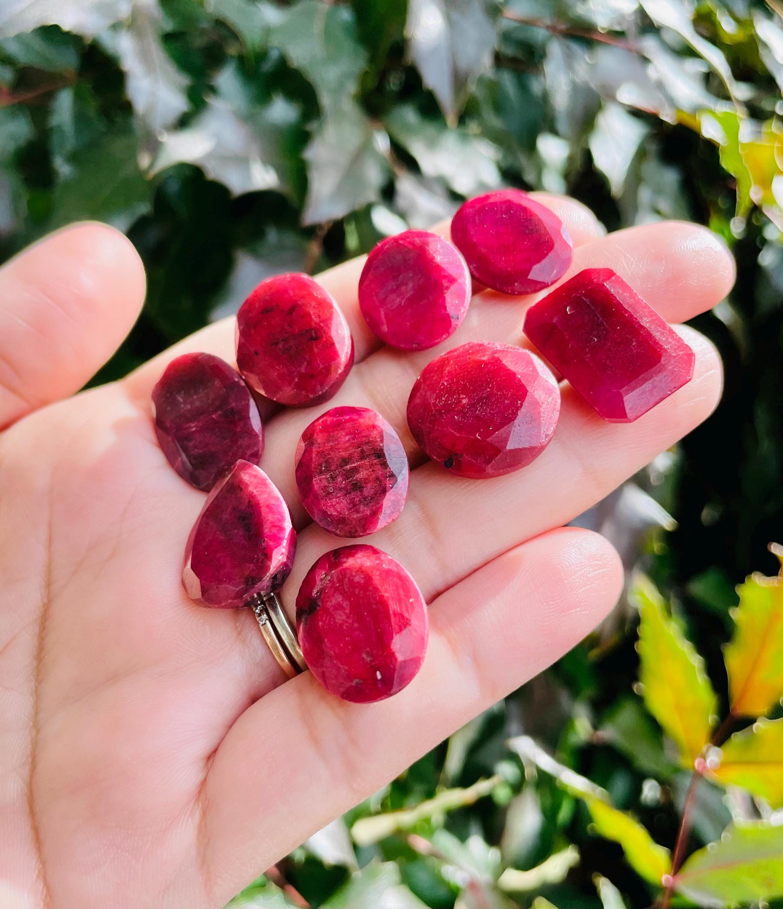Blood Red Ruby Crystal (1) Large Faceted Ruby Red Faceted Round OVAL ...