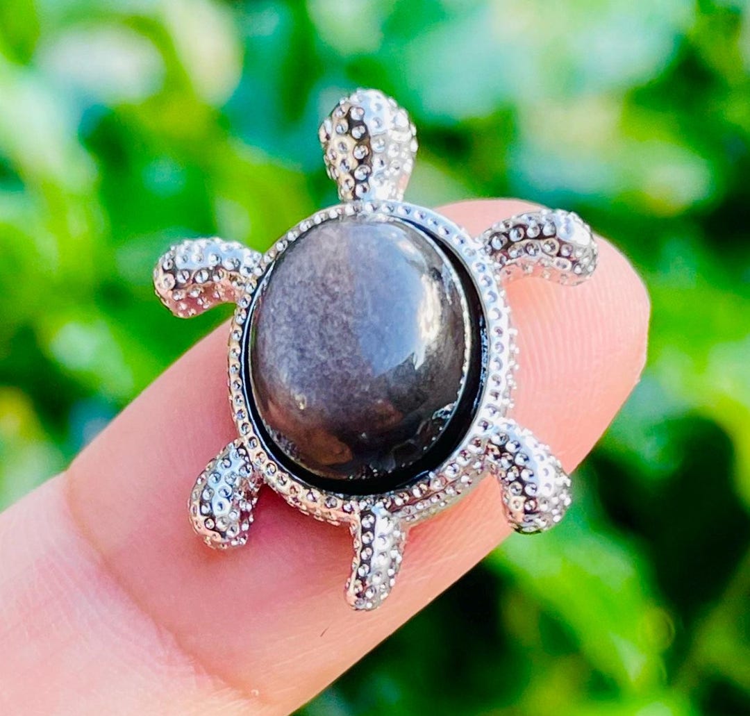 Silver Sheen Obsidian Turtle Pendant: Hand Carved Gemstone (15-20mm) - Etsy