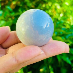 Angelite Crystal Sphere (1) Tumbled Angelite Stone Crystal Ball, Light Blue White Angelite ...