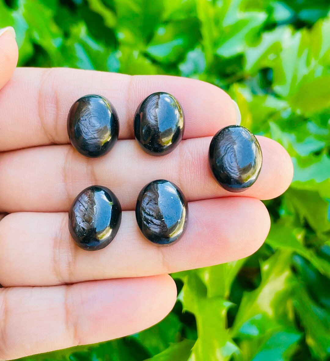 Hypersthene Cabochon: Polished Black Crystal With Silver Flash - Etsy