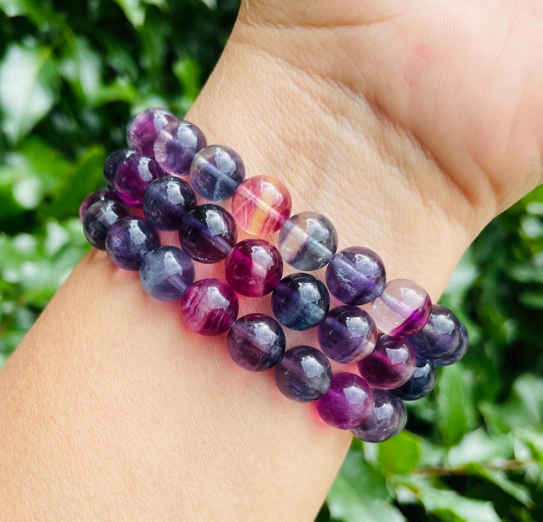 Candy Fluorite Crystal Bracelet (1) One Rainbow Fluorite Stone Bracelet ...