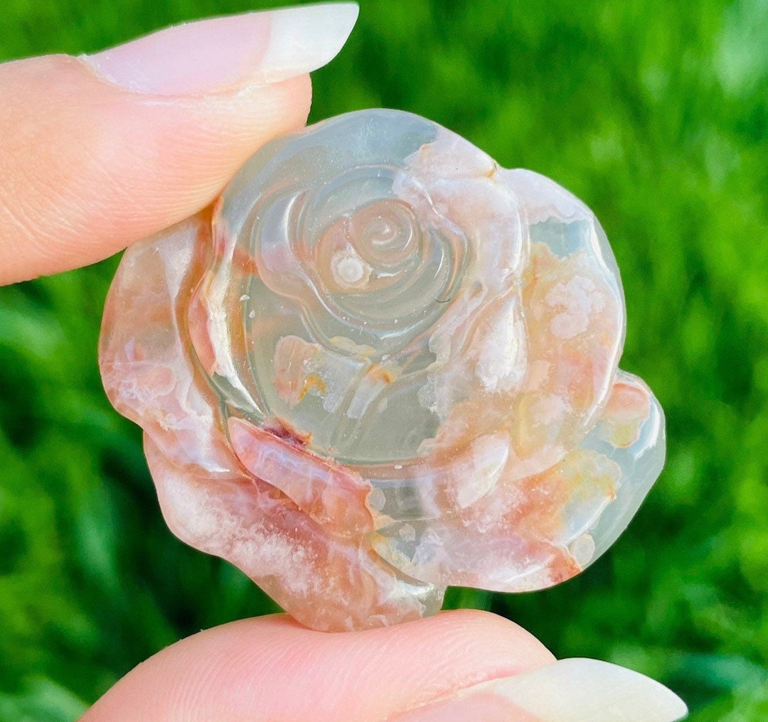 Flower Agate Rose Carving (1) Flower Agate Crystal Carving, Flower ...