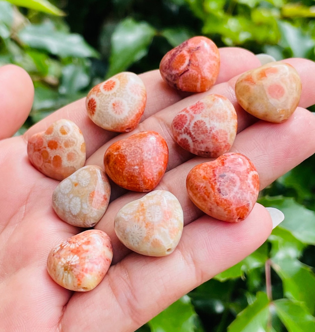 Coral Jade Crystal Heart 1 XXS Coral Jade Crystal Tumbled, Drilled Bead ...