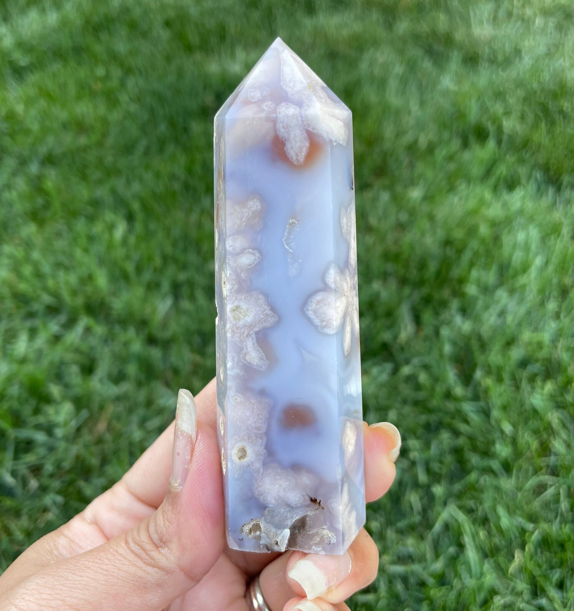 Flower Agate Point 45 Purple Blue Flower Agate Crystal - Etsy