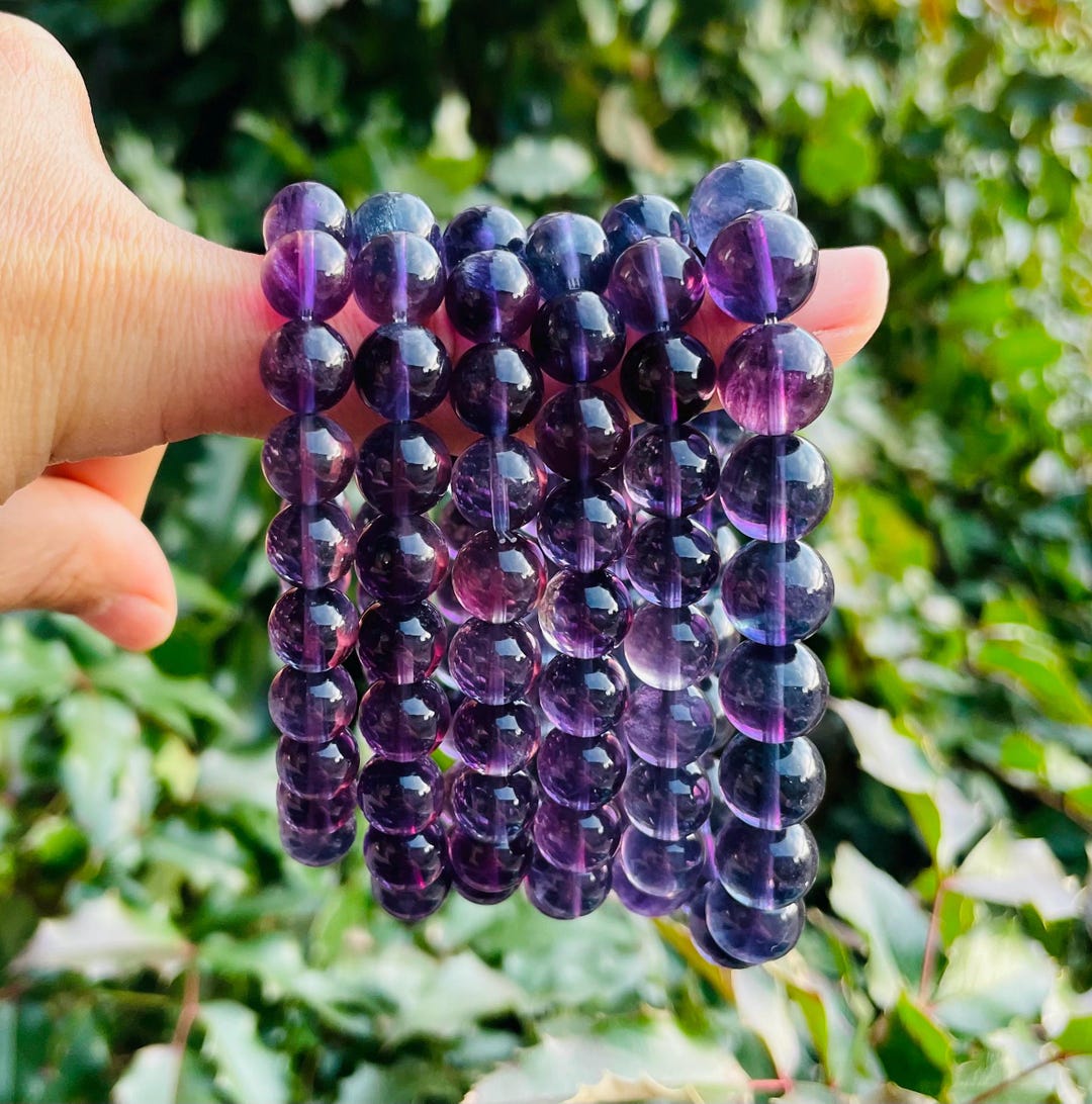 Dark Candy Purple Fluorite Crystal Bracelet: Round Gemstone Jewelry - Etsy