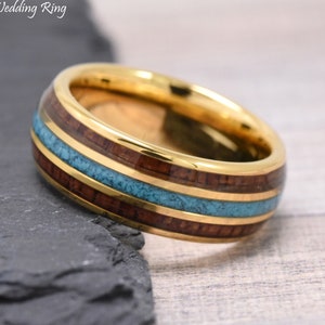 Gold Plated Rosewood Inlay Wedding Ring Gold Tungsten Crushed | Etsy