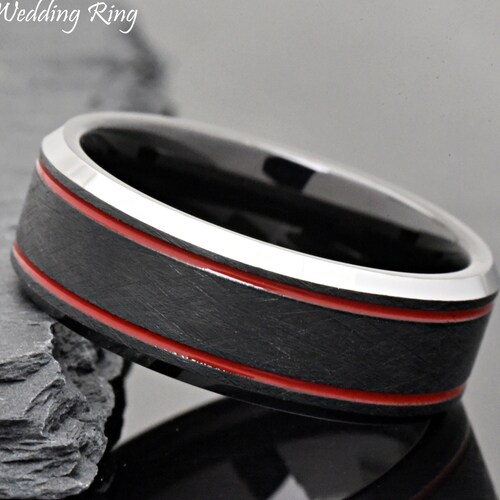 Red Tungsten Ring Men's Tungsten Wedding Band Men's - Etsy