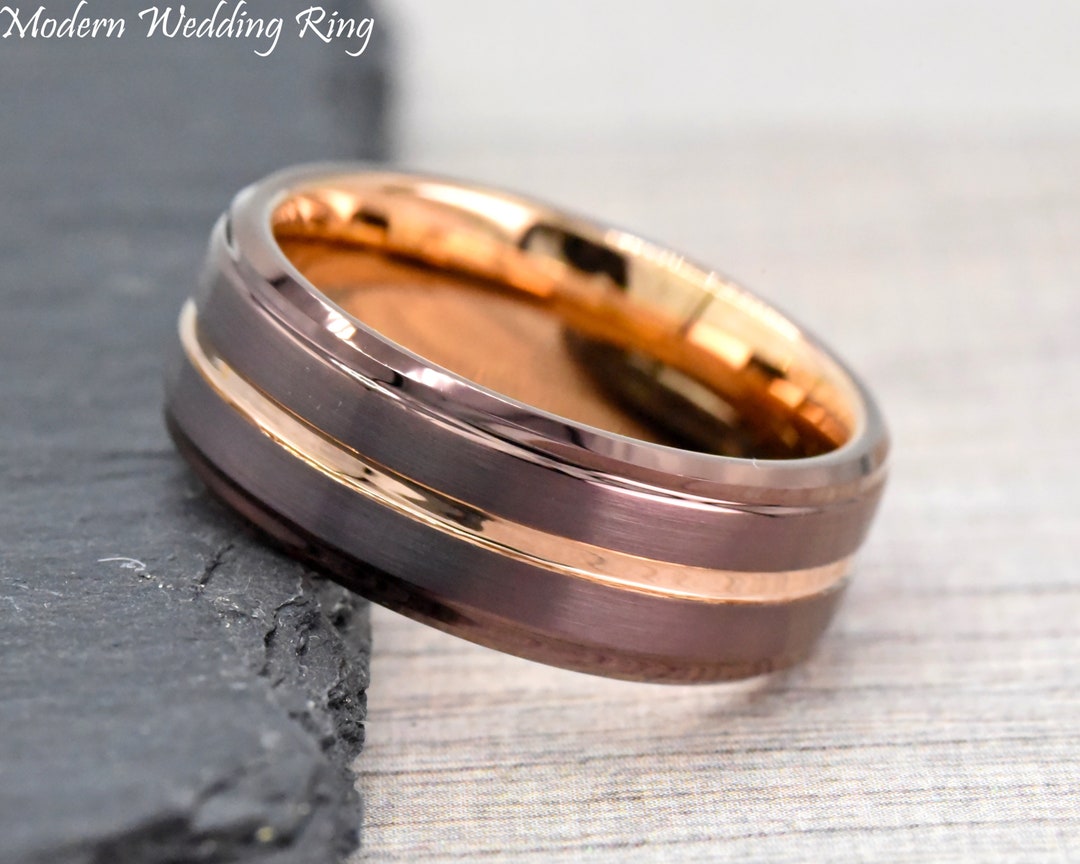 Mens Unique Ring, Brown Tungsten Promise Ring for Him, Coffee Ring With ...