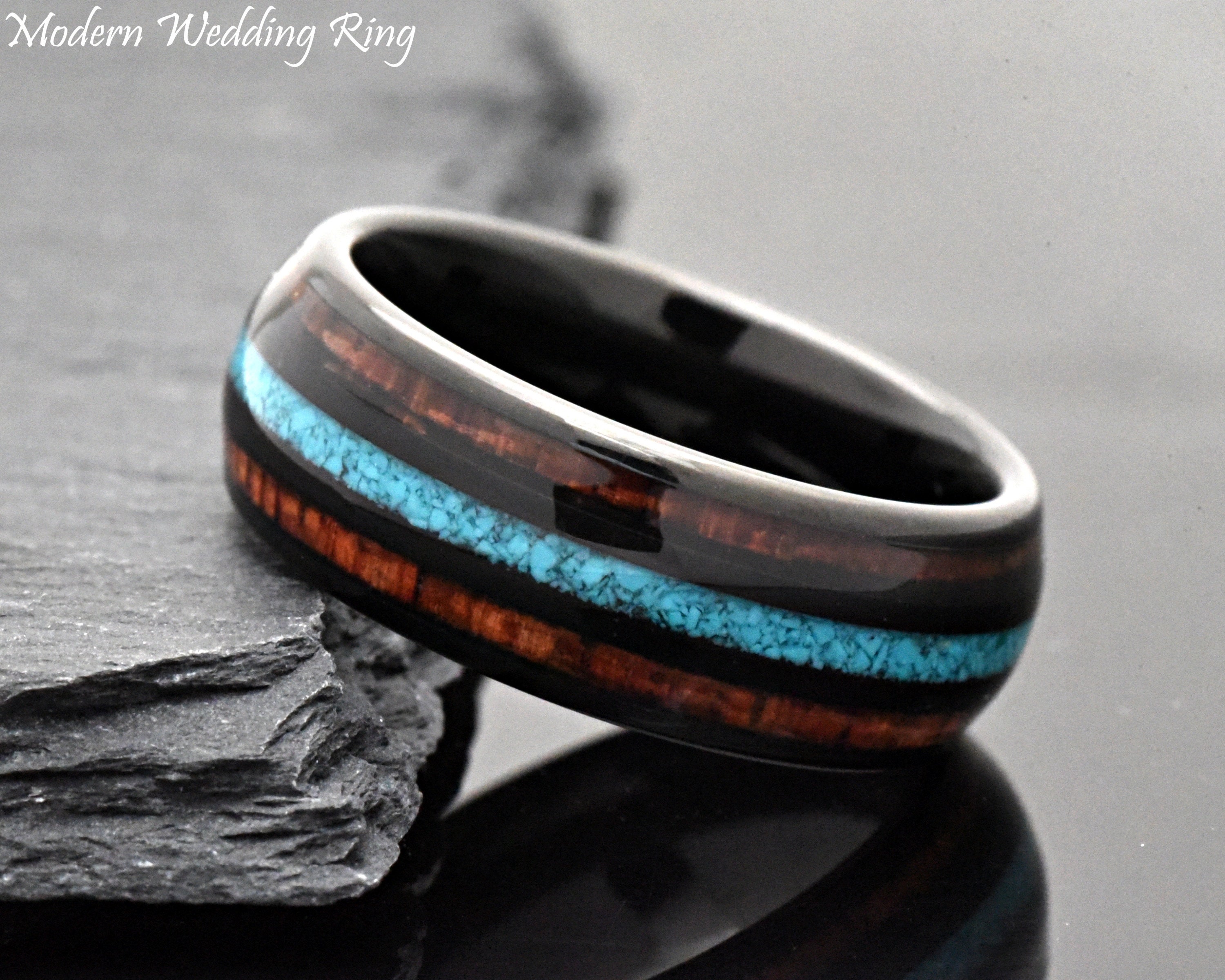 Gold Plated Rosewood Inlay Wedding Ring Gold Tungsten Crushed - Etsy
