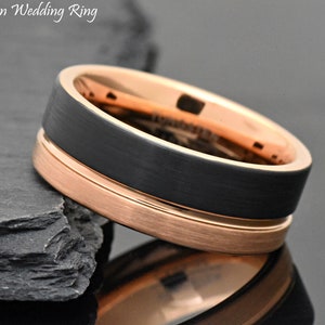 Rose Gold Pipe Cut Wedding Ring, Men's Pipe Cut Band, Male Rose Gold ...