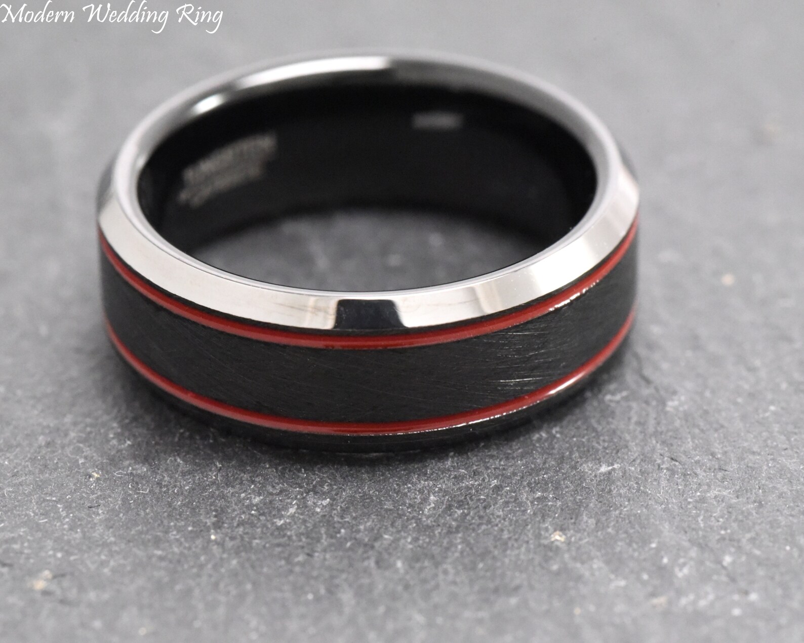 Red Tungsten Ring Men's Tungsten Wedding Band Men's | Etsy
