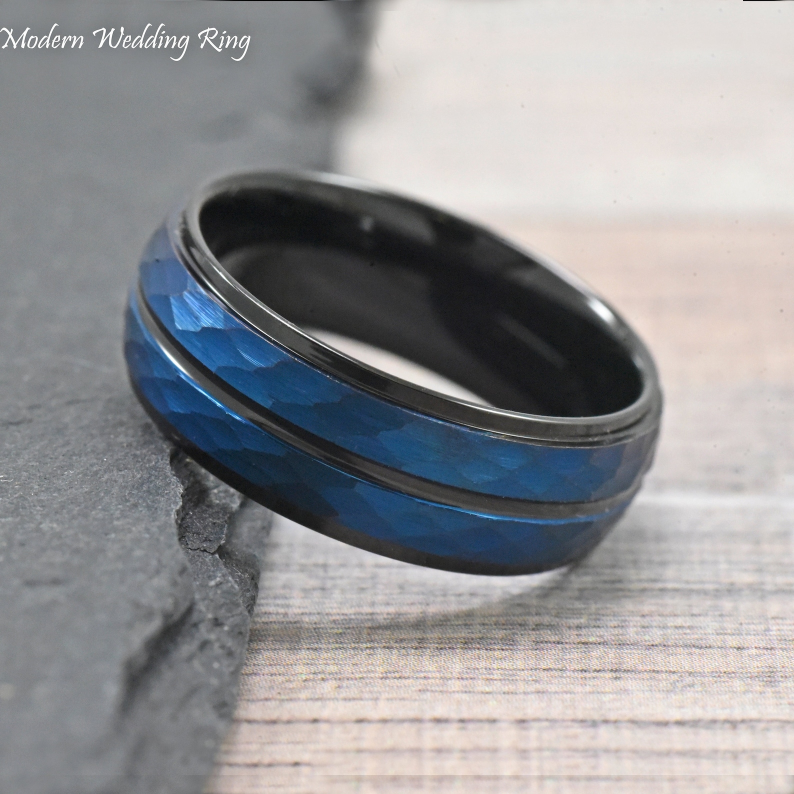 Mens Unique Ring Blue Wedding Band Men Male Wedding Ring - Etsy