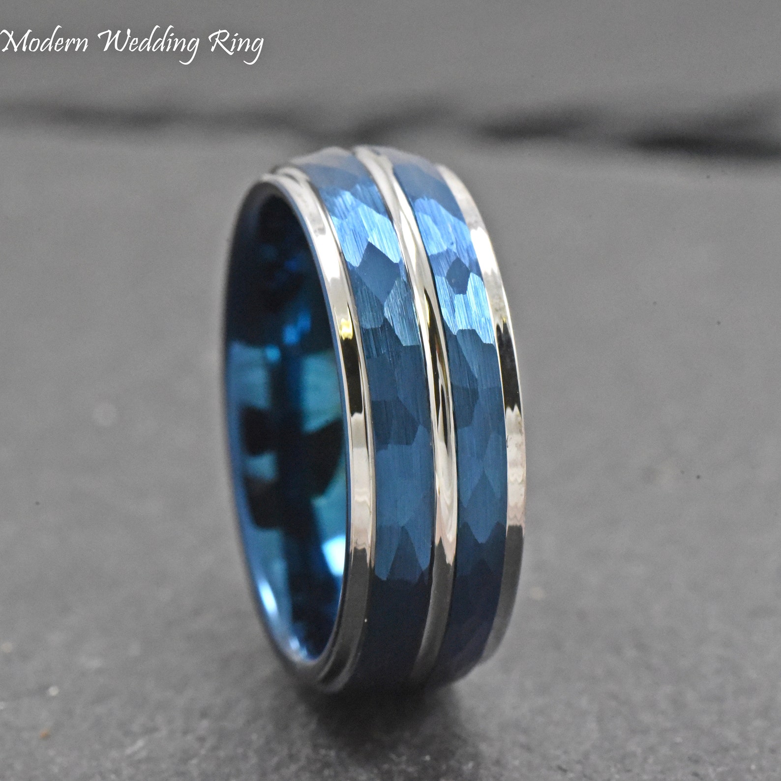 Mens Band, Blue Wedding Band, Blue Wedding Band Men, Unique Mens Ring ...