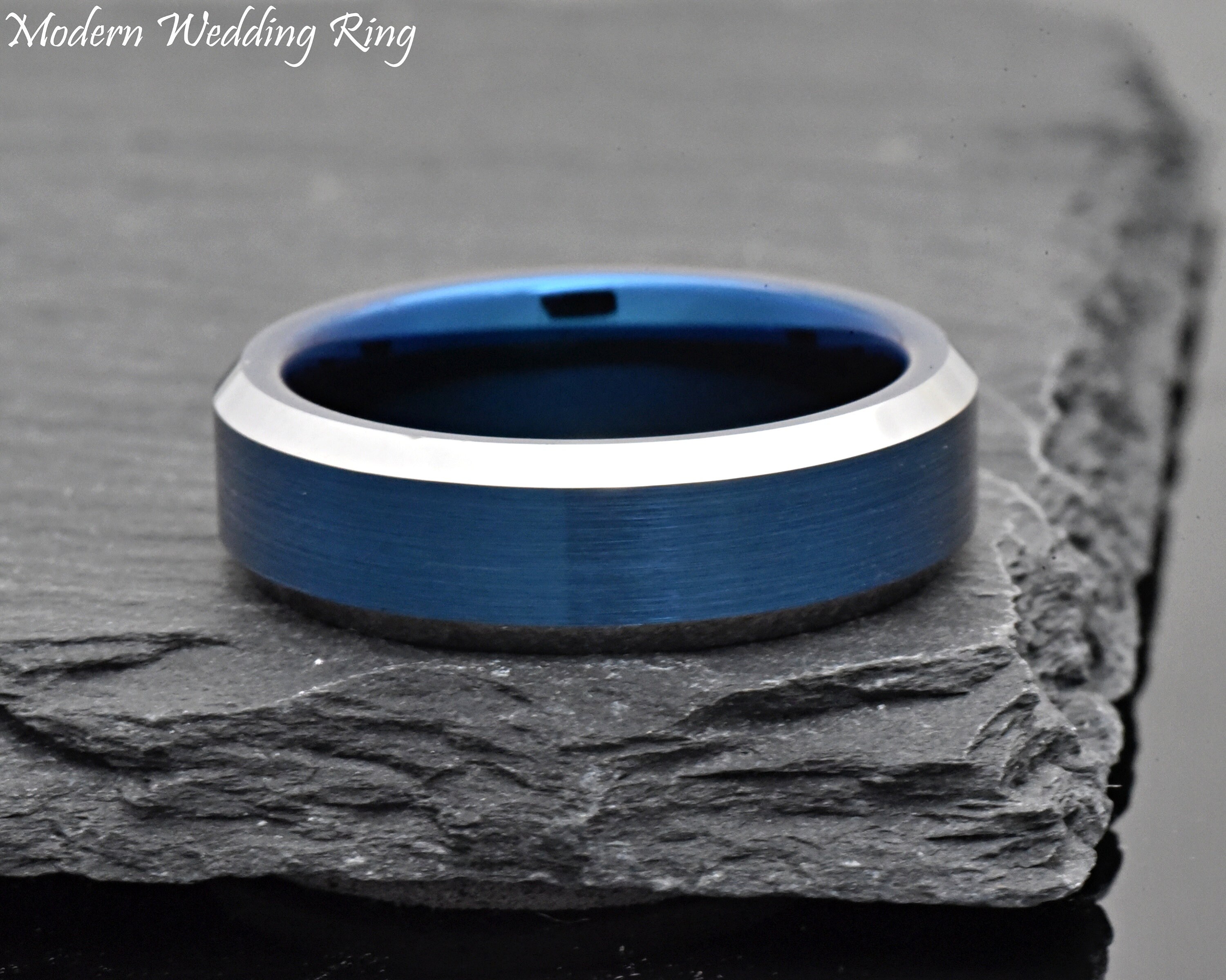 Unique Couples Ring, Blue Tungsten Matching Set Band Ring, His and Hers ...
