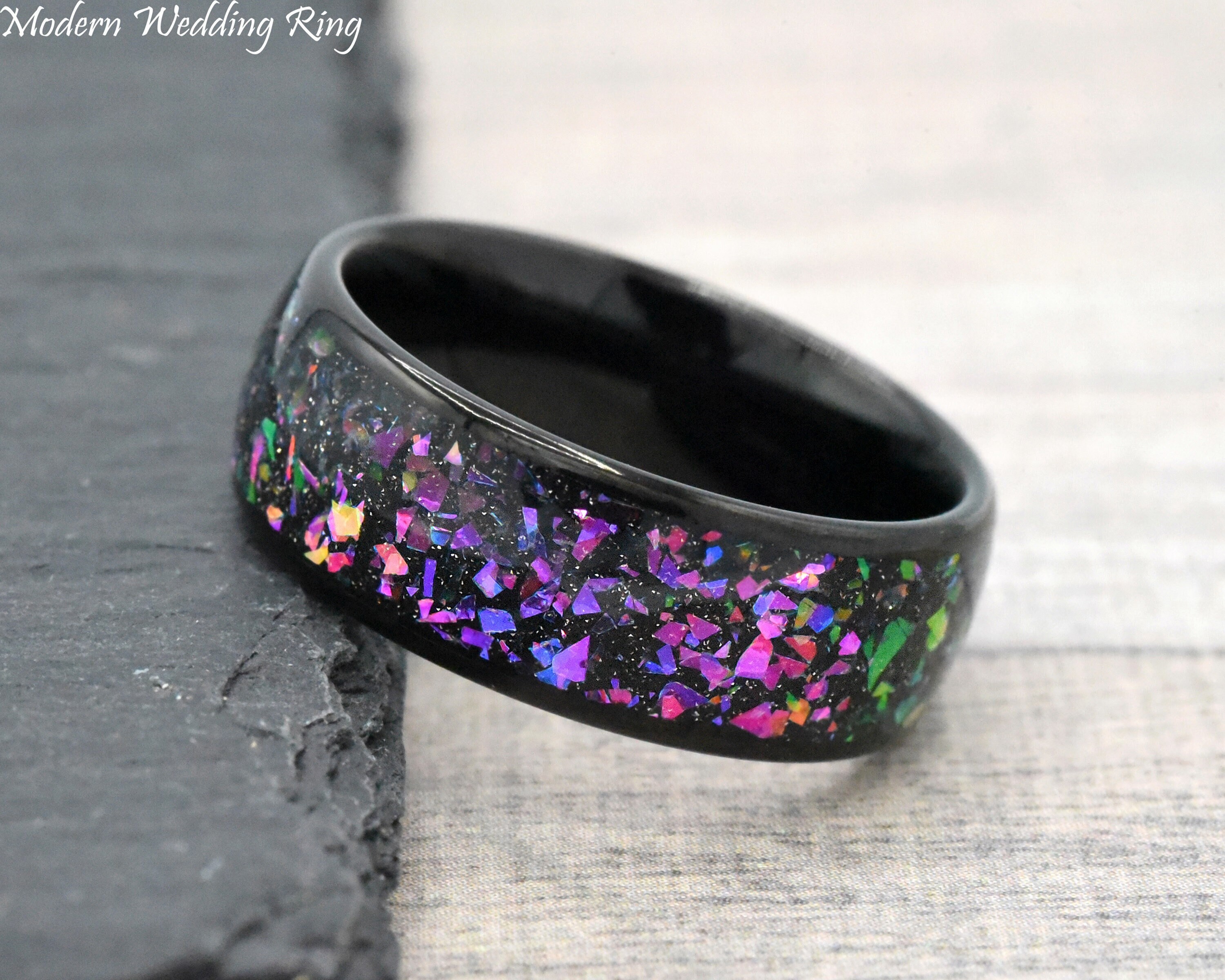 Domed Black Tungsten Purple Synthetic Opal & Abalone Fragment - Etsy