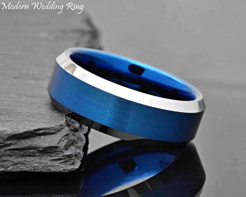 Blue Wedding Ring Blue Wedding Band Mens Unique Promise - Etsy