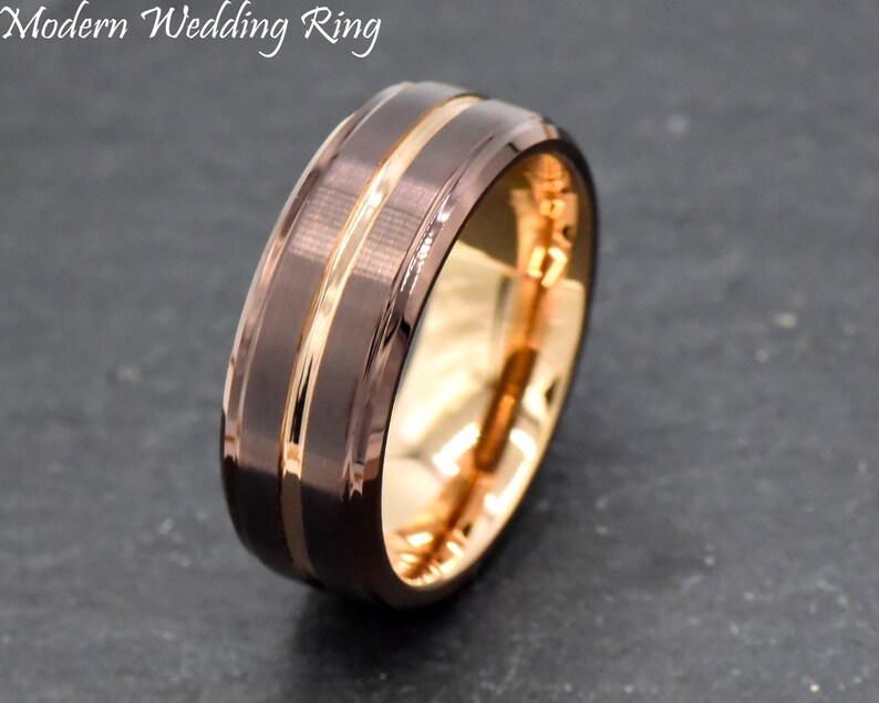 Mens Unique Ring Brown Tungsten Promise Ring for Him Coffee - Etsy