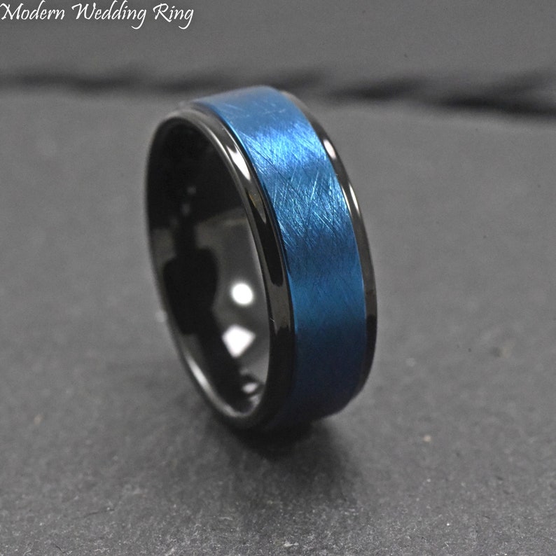 Blue Wedding Band Men, Blue Tungsten Wedding Band, Mens Tungsten Ring ...