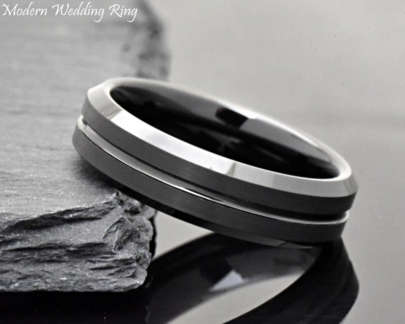 Two Tone Ring, Mens Engraved Ring, 6mm Mens Wedding Band, Mens Tungsten ...